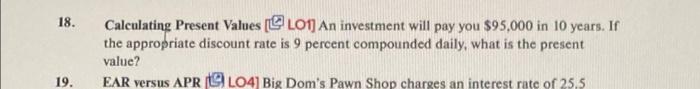 Solved 18. Calculating Present Values (L01 An investment | Chegg.com