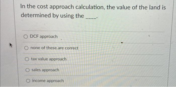 Solved In the cost approach calculation, the value of the | Chegg.com
