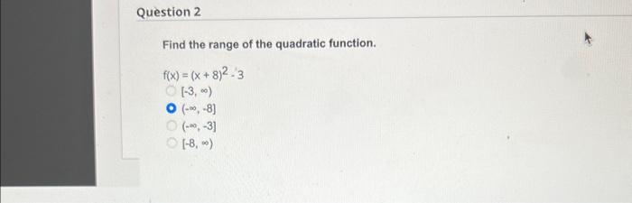 Solved Find the range of the quadratic function. | Chegg.com