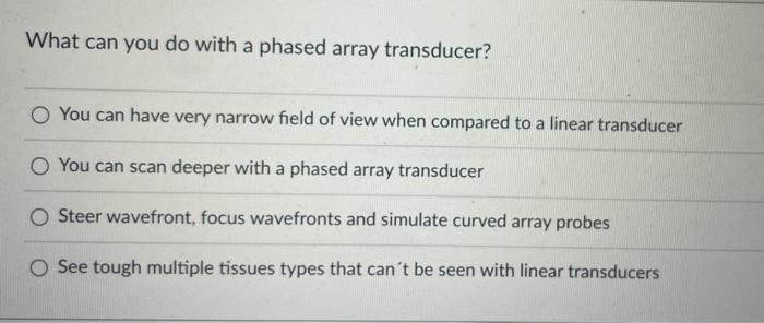 Solved What can you do with a phased array transducer? You | Chegg.com