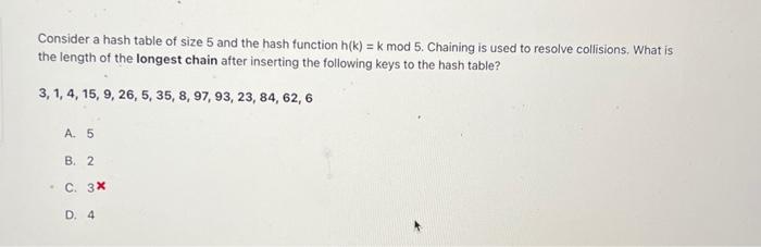 Solved Consider a hash table of size 5 and the hash function | Chegg.com