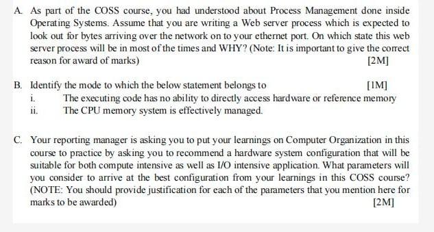 Solved A. As part of the COSS course, you had understood | Chegg.com