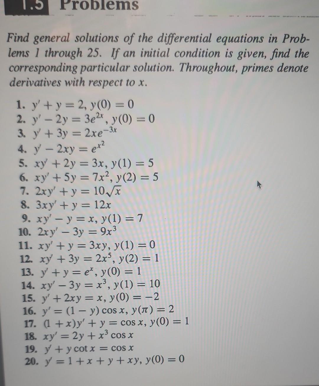 Solved Find general solutions of the differential equations | Chegg.com