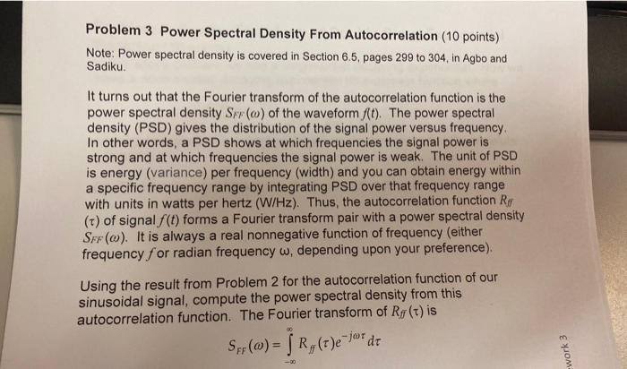 Solved Problem 2 Autocorrelation Function of a Sinusoid (20 | Chegg.com