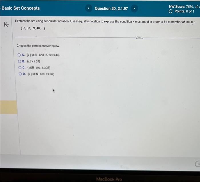 Solved Express the set using set-builder notation. Use | Chegg.com