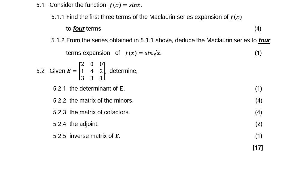 Solved 5.1 Consider the function f(x)=sinx. 5.1.1 Find the | Chegg.com