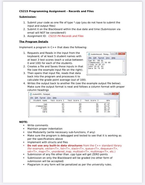 Solved CS215 Programming Assignment - Records and Files | Chegg.com