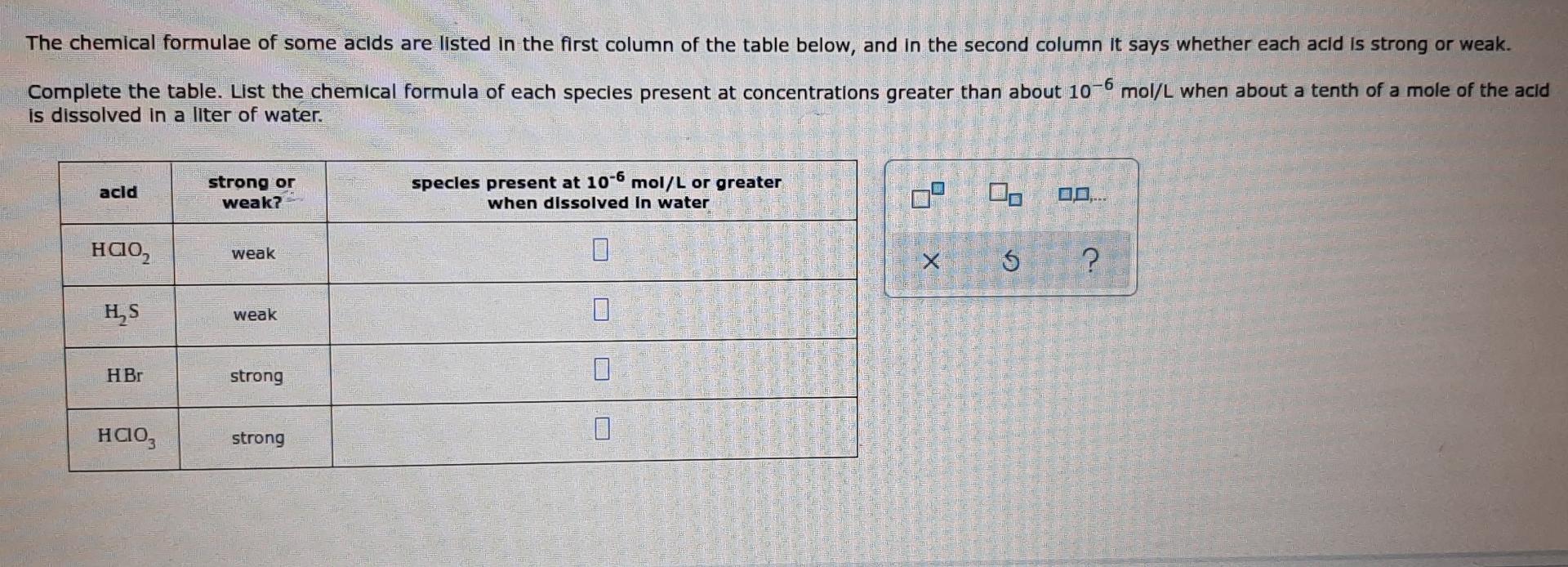 Solved The chemical formulae of some acids are listed in the | Chegg.com