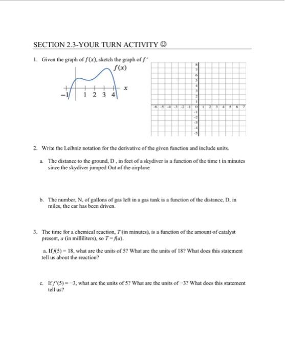 Solved SECTION 2.3-YOUR TURN ACTIVITY (e) 1. Given the graph | Chegg.com