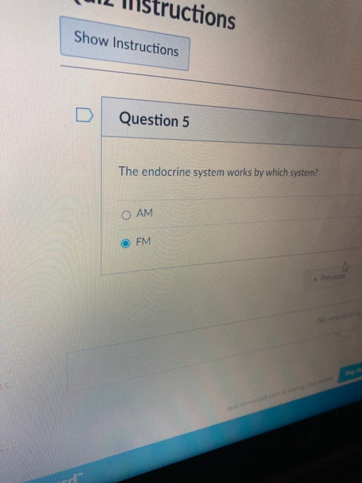 Solved uctions Show Instructions Question 5 The endocrine | Chegg.com