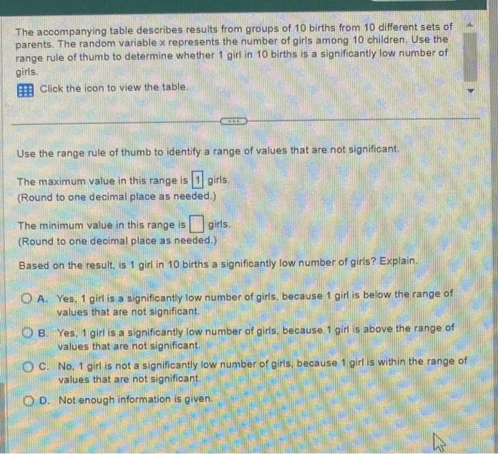 Solved The accompanying table describes results from groups | Chegg.com