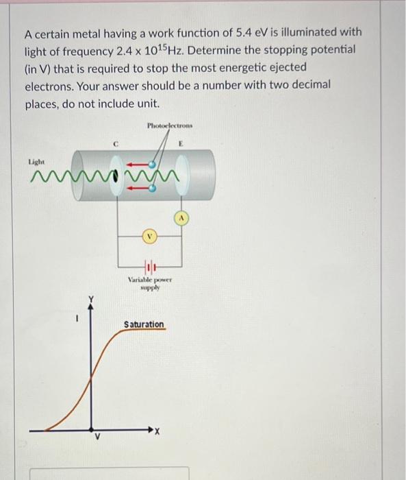 Solved A certain metal having a work function of 5.4eV is | Chegg.com