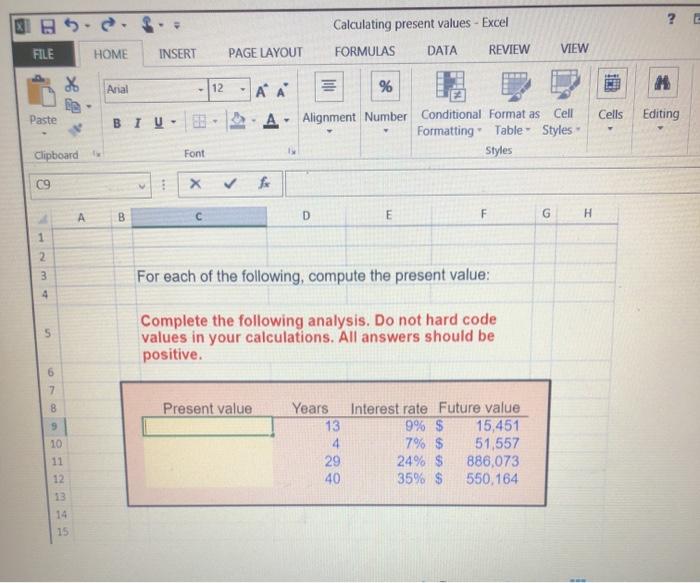 Solved Calculating Present Values Excel File Home Insert 4367