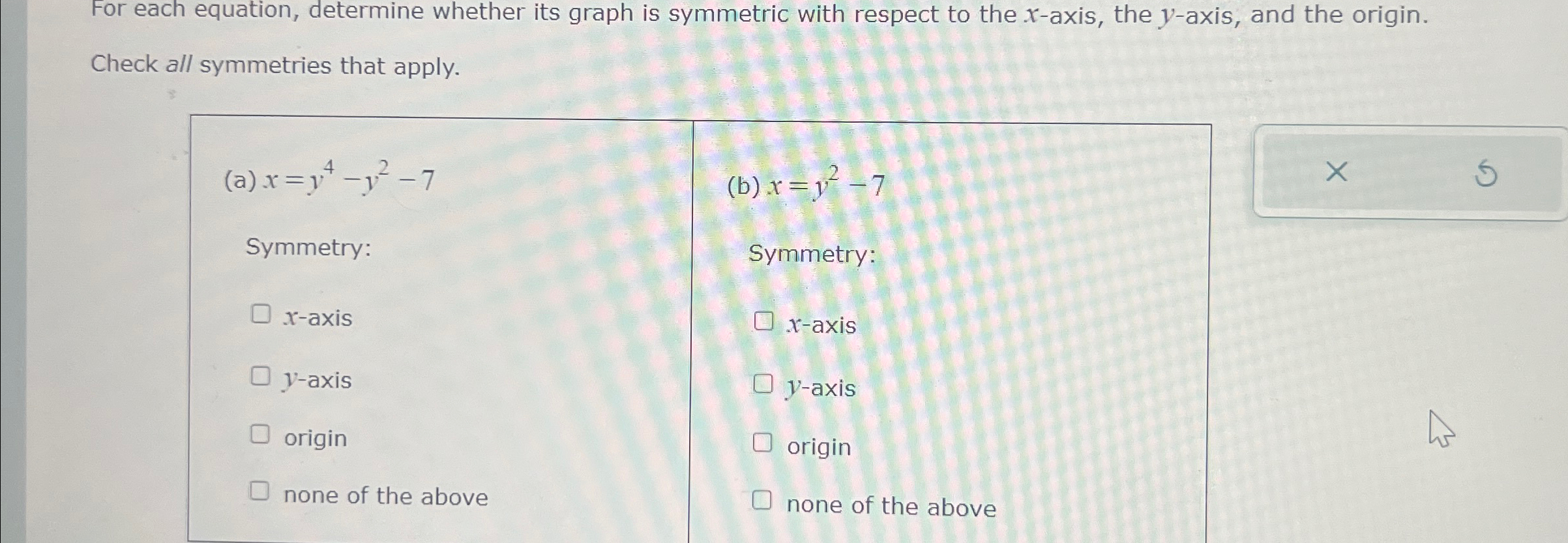 Solved For each equation, determine whether its graph is | Chegg.com