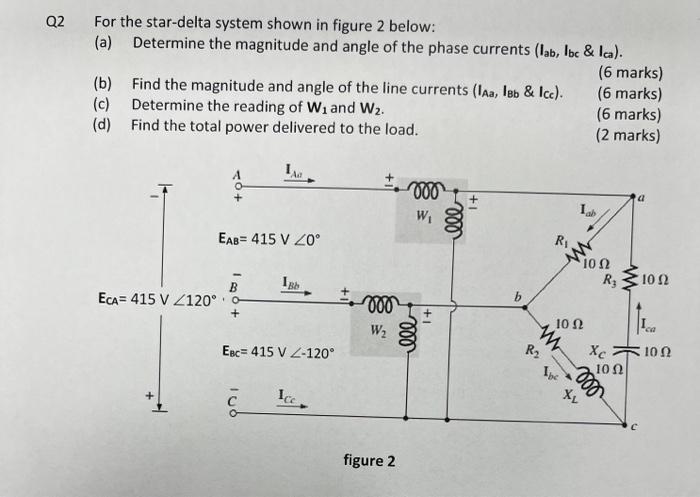 Solved 2 For the star-delta system shown in figure 2 below: | Chegg.com