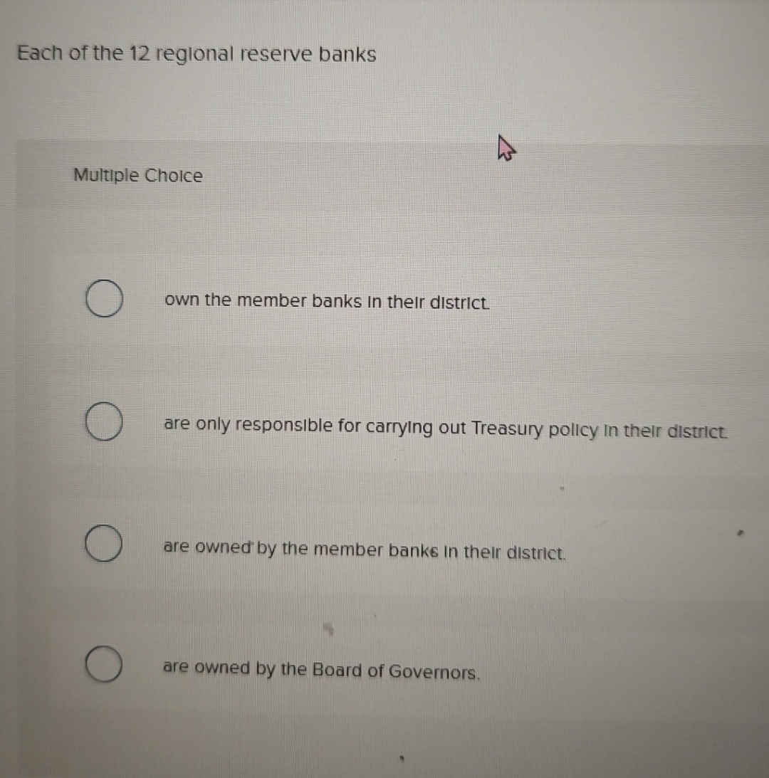 Solved Each of the 12 ﻿reglonal reserve banksMultiple | Chegg.com