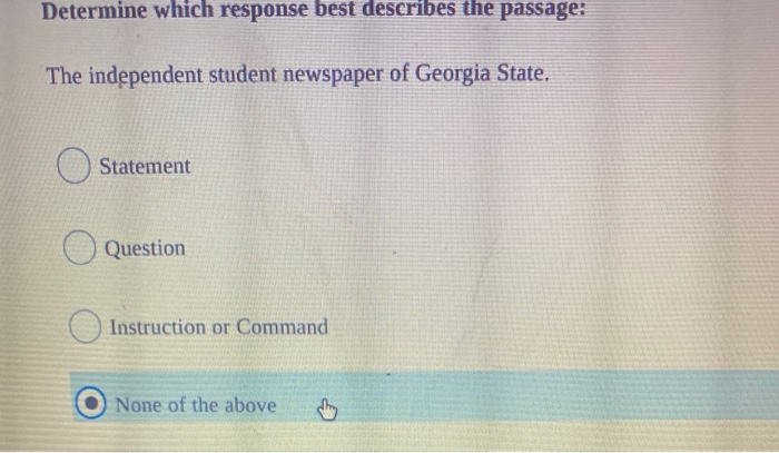 Solved Determine which response best describes the passage: | Chegg.com
