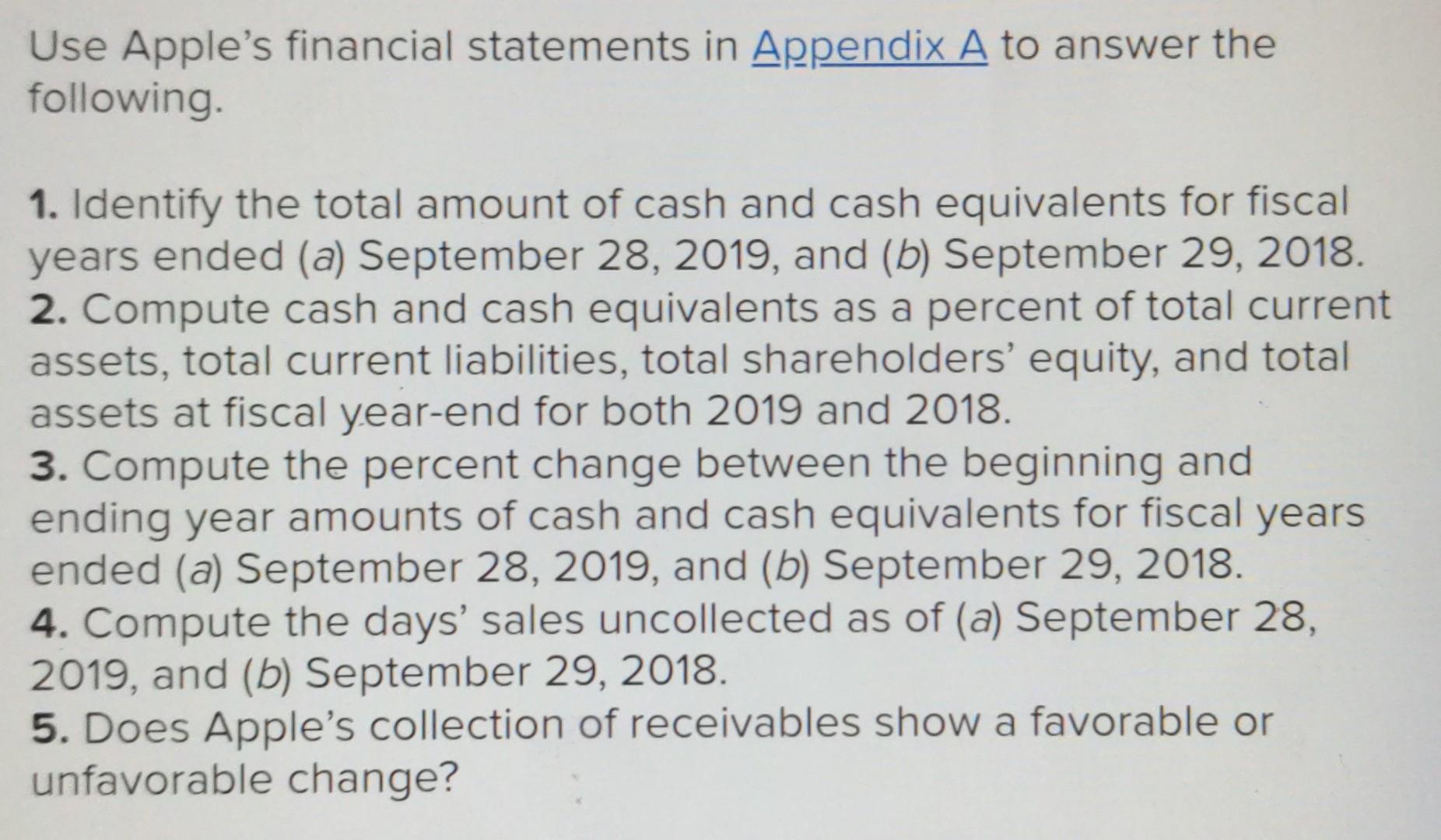 Solved Use Apple's financial statements in Appendix A to | Chegg.com