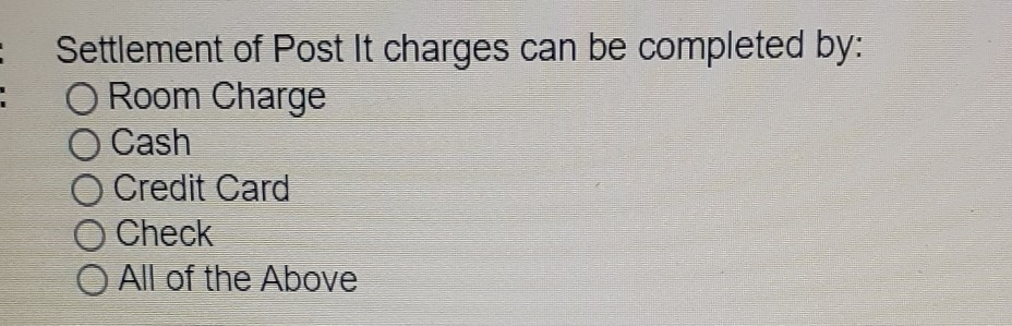 Solved - Settlement of Post It charges can be completed by: | Chegg.com