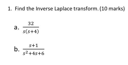 Solved 1. Find the Inverse Laplace transform. (10 marks) a. | Chegg.com
