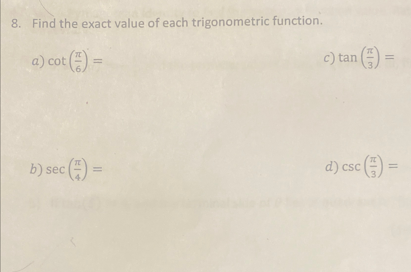 Find the exact value of each trigonometric | Chegg.com