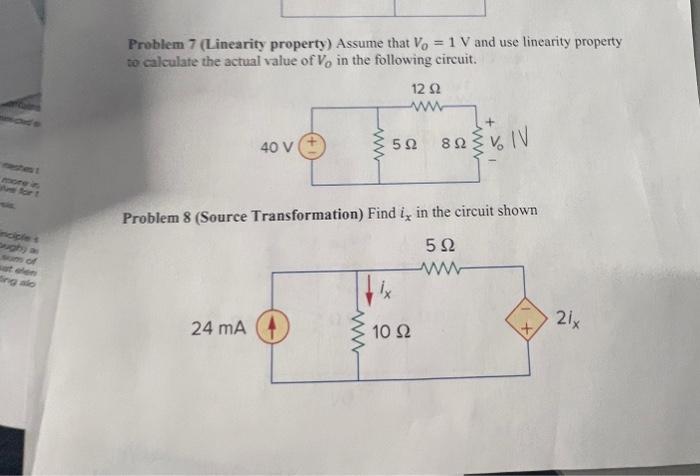 Solved Problem 7 (Linearity property) Assume that Vo=1 V and | Chegg.com