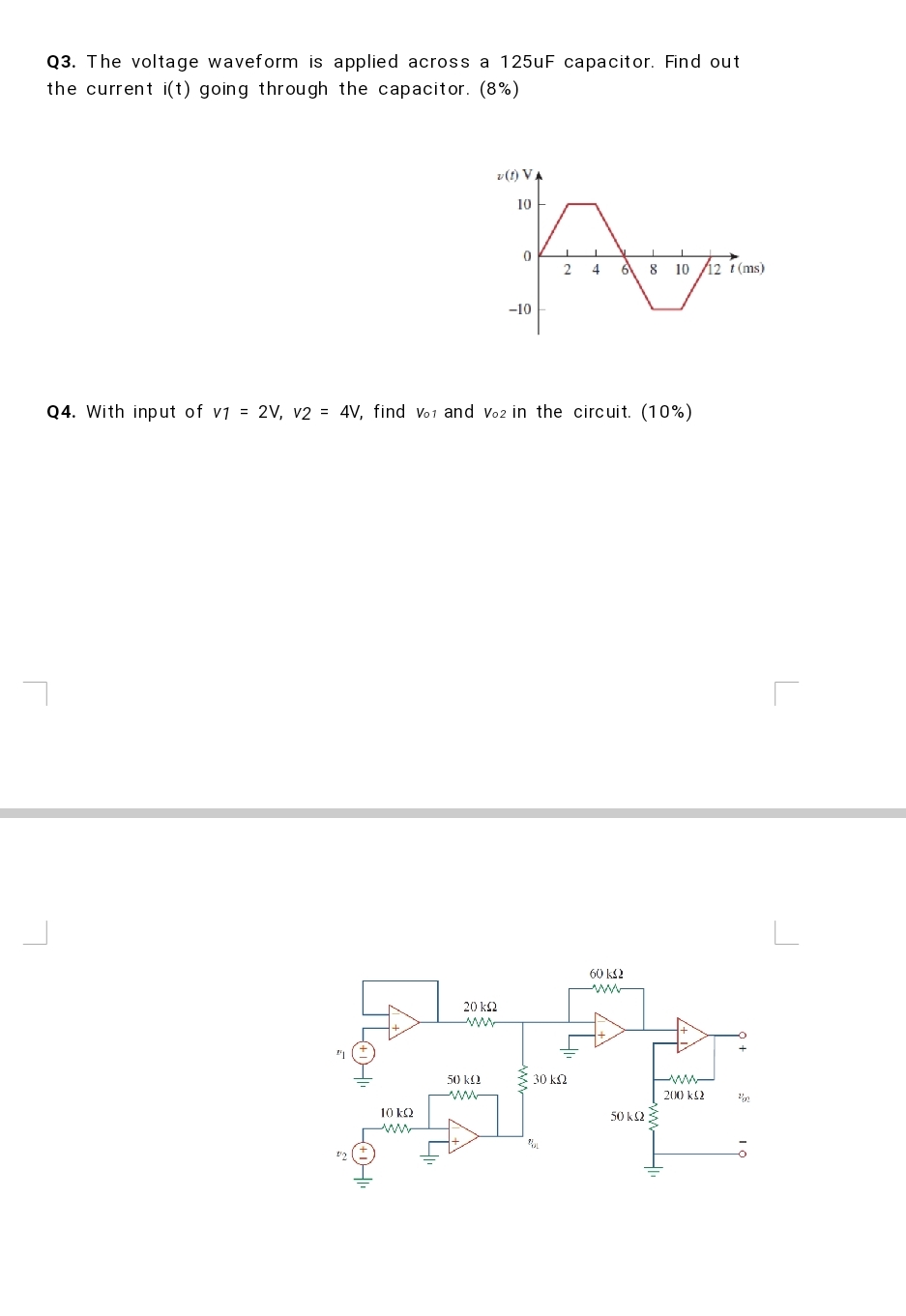 Q3. ﻿The voltage waveform is applied across a 125 ﻿uF | Chegg.com