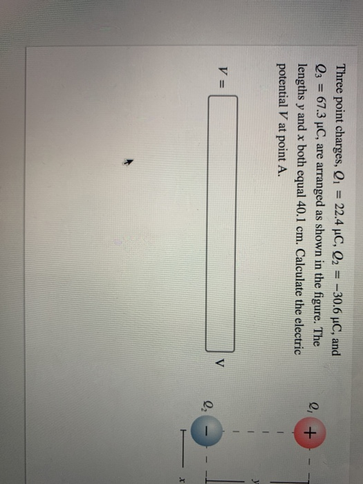 Solved Three point charges, Q. = 22.4 pC, Q2 = -30.6 uC, and | Chegg.com