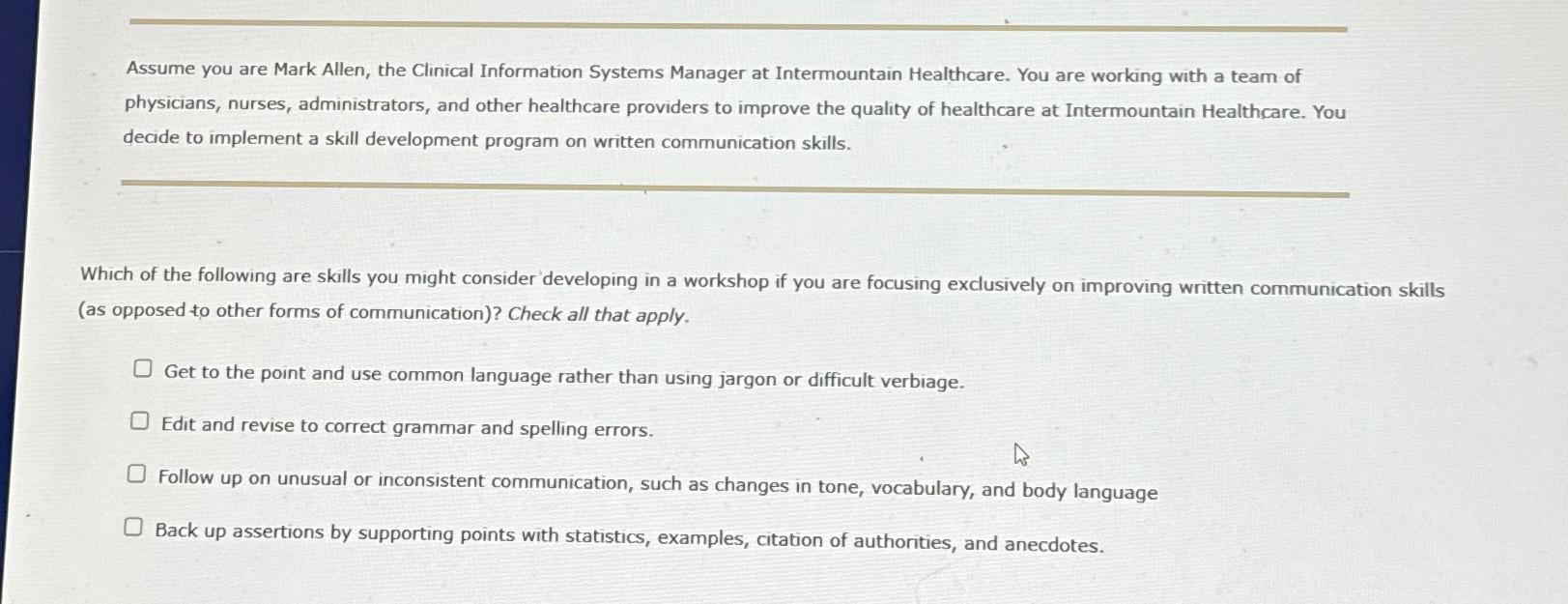 Solved Assume you are Mark Allen, the Clinical Information | Chegg.com
