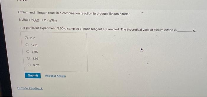 Solved Lithium and nitrogen react in a combination reaction | Chegg.com