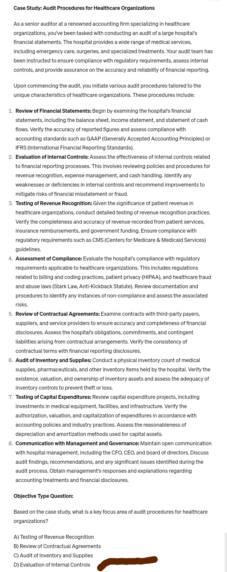Solved Case Study: Audit Procedures for Healthcare | Chegg.com