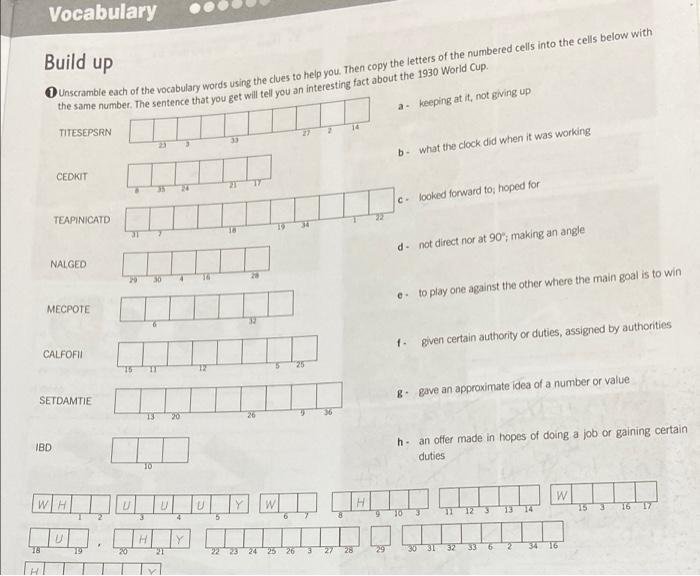 Solved Vocabulary Build up Unscramble each of the vocabulary | Chegg.com