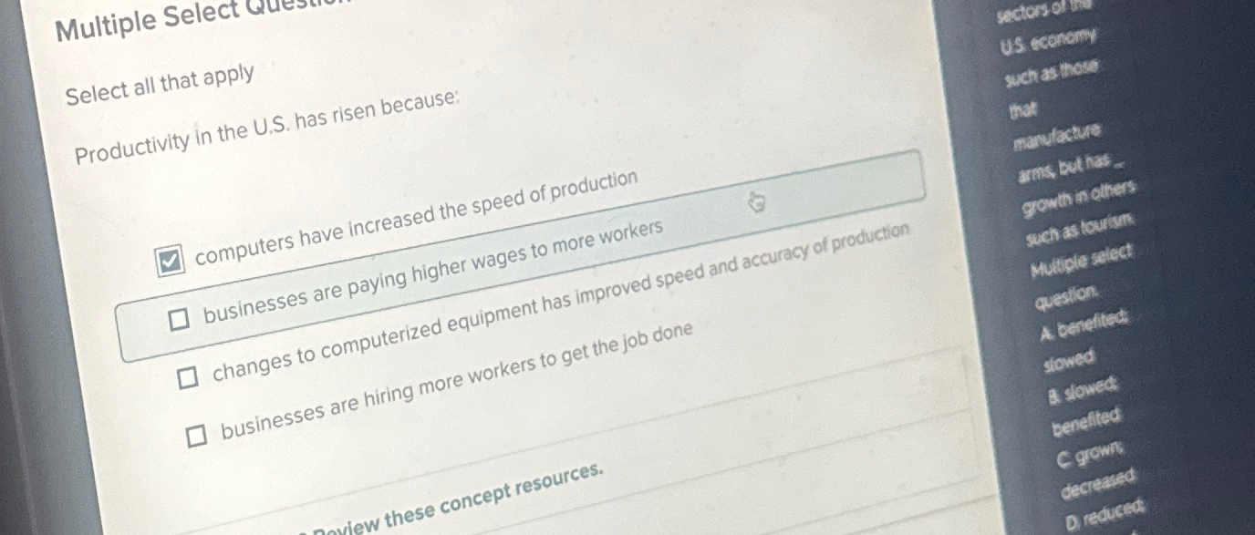 Solved Multiple SelectSelect all that applyProductivity in | Chegg.com