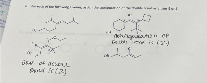 Solved For each of the following alkenes, assign the | Chegg.com