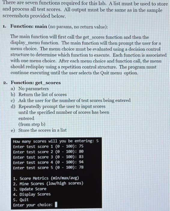 Solved There are seven functions required for this lab. A | Chegg.com