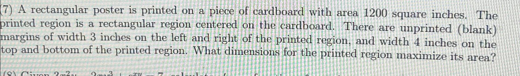 Solved A rectangular poster is printed on a piece of | Chegg.com