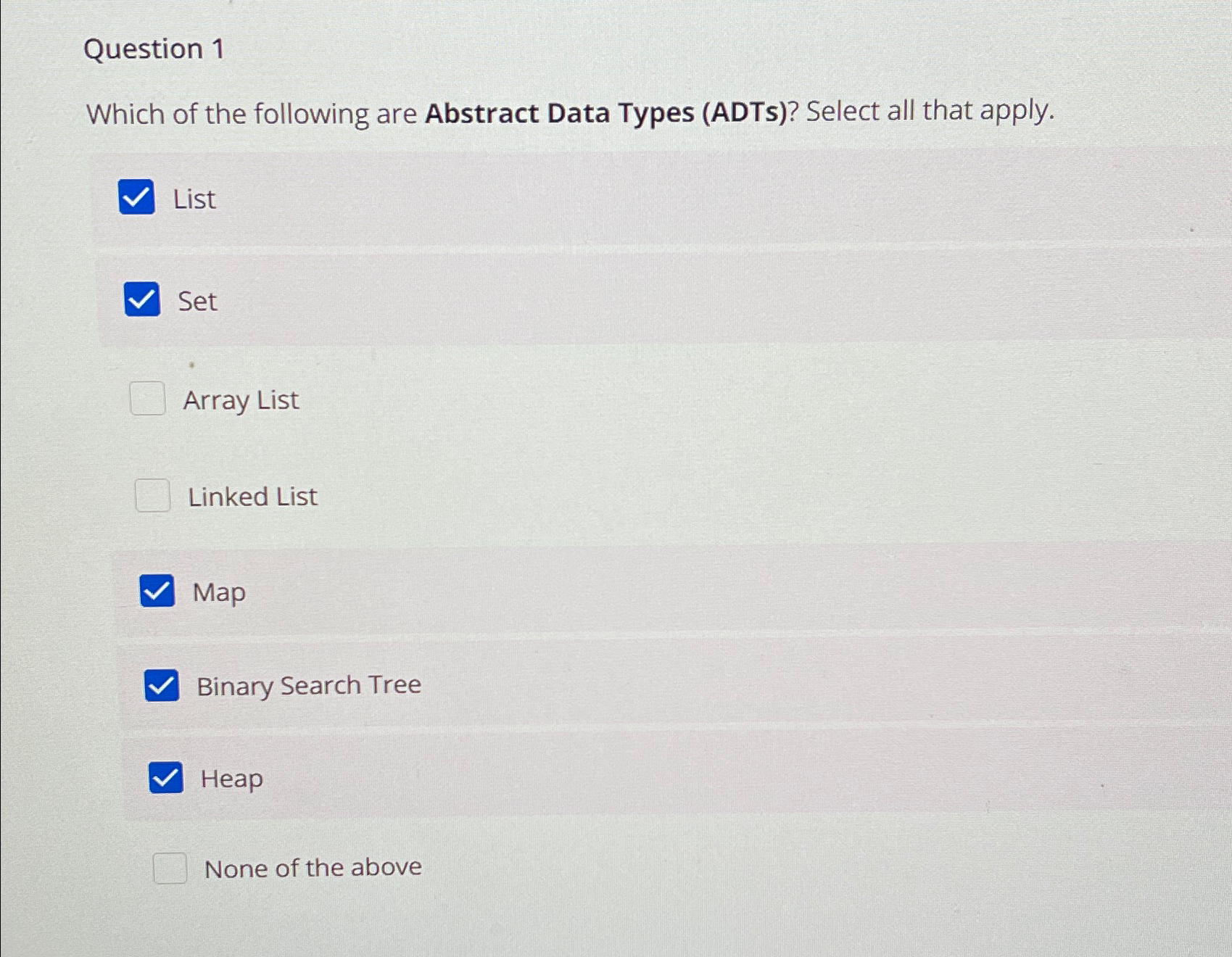 Solved Question 1Which of the following are Abstract Data | Chegg.com