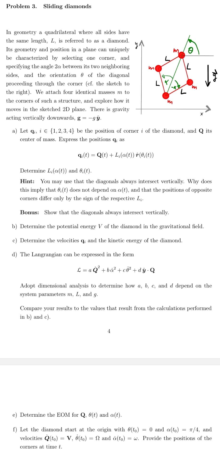 Solved Problem 3. ﻿Sliding diamondsIn geometry a | Chegg.com