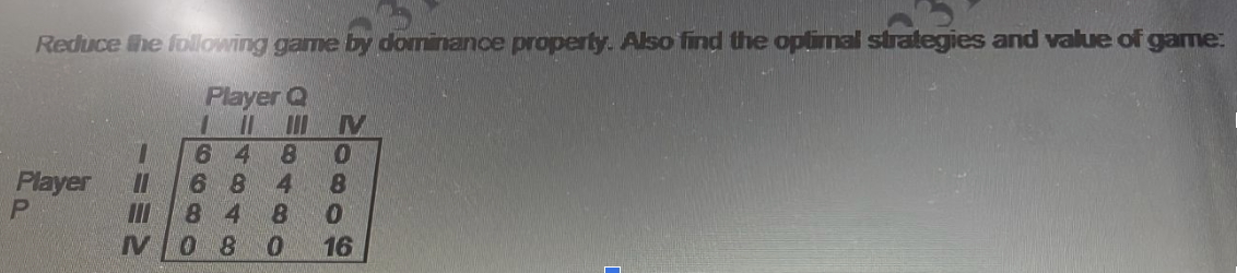 Solved Reduce the following game by dominance property. Also | Chegg.com