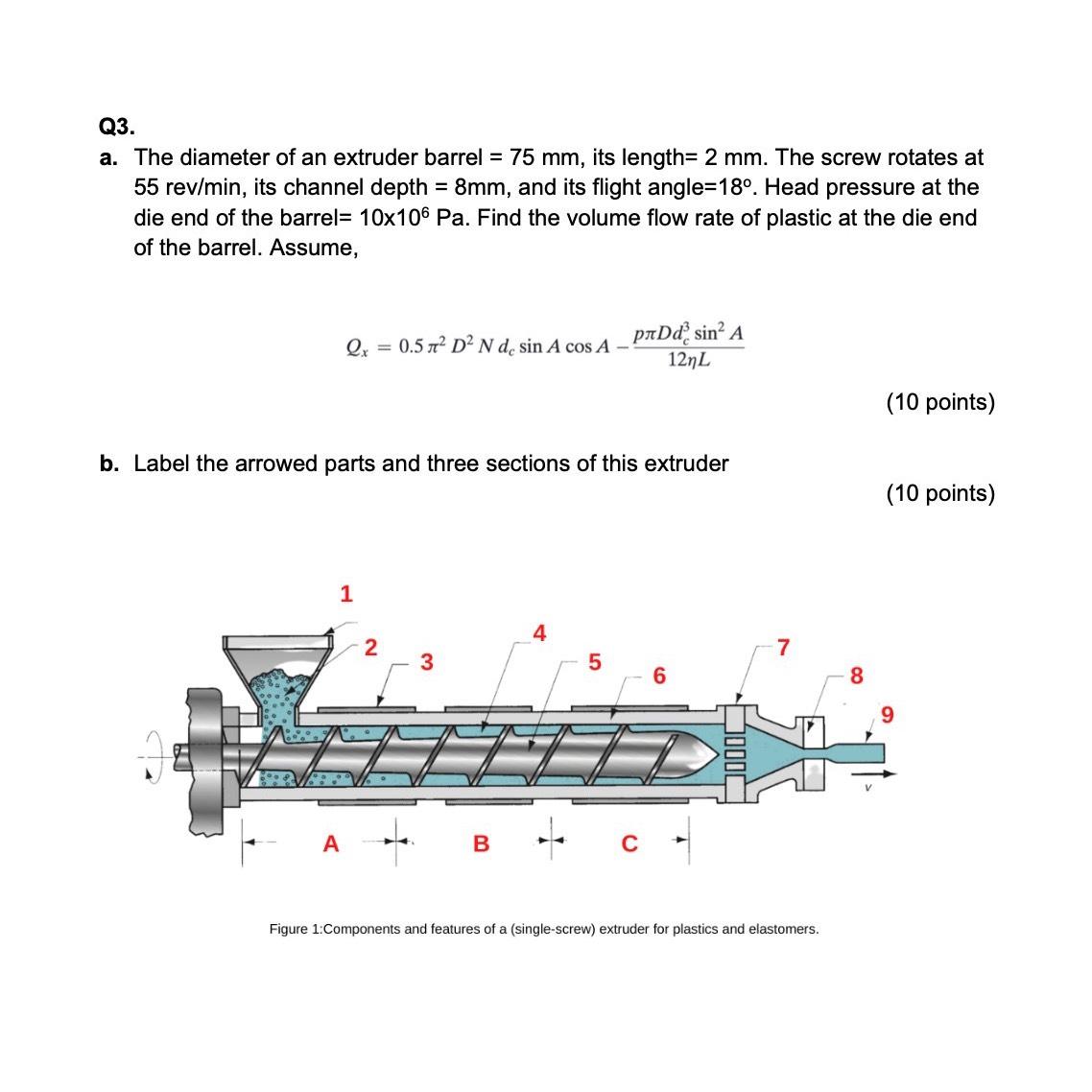 Solved Q3.a. ﻿The diameter of an extruder barrel =75mm, ﻿its | Chegg.com