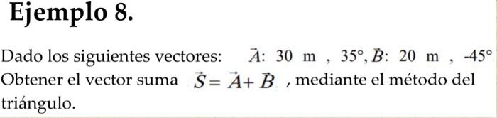 Solved Dado los siguientes vectores: A:30 m,35∘,B:20 m,−45∘ | Chegg.com