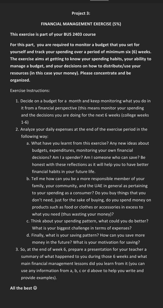 Solved Project 3: FINANCIAL MANAGEMENT EXERCISE ( 5%) This | Chegg.com