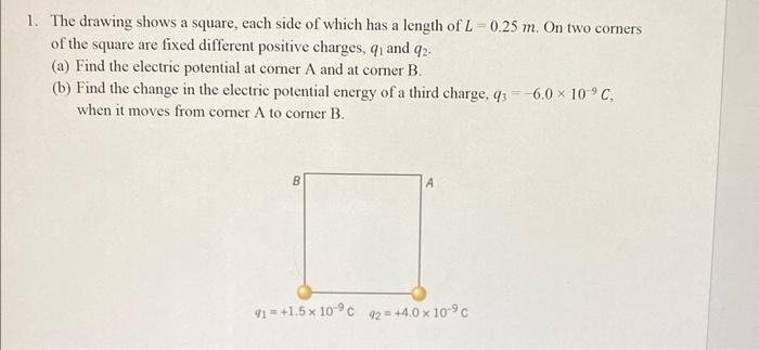 Solved 1. The drawing shows a square, each side of which has | Chegg.com