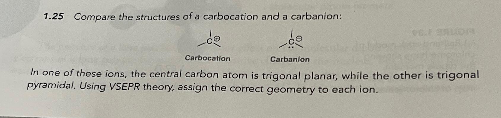Solved 1.25 ﻿Compare the structures of a carbocation and a | Chegg.com