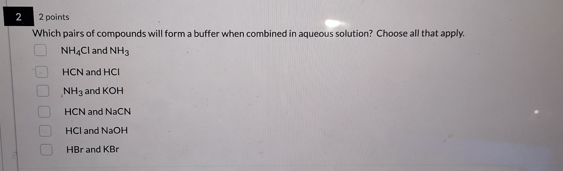 Solved 22 ﻿pointsWhich pairs of compounds will form a buffer | Chegg.com
