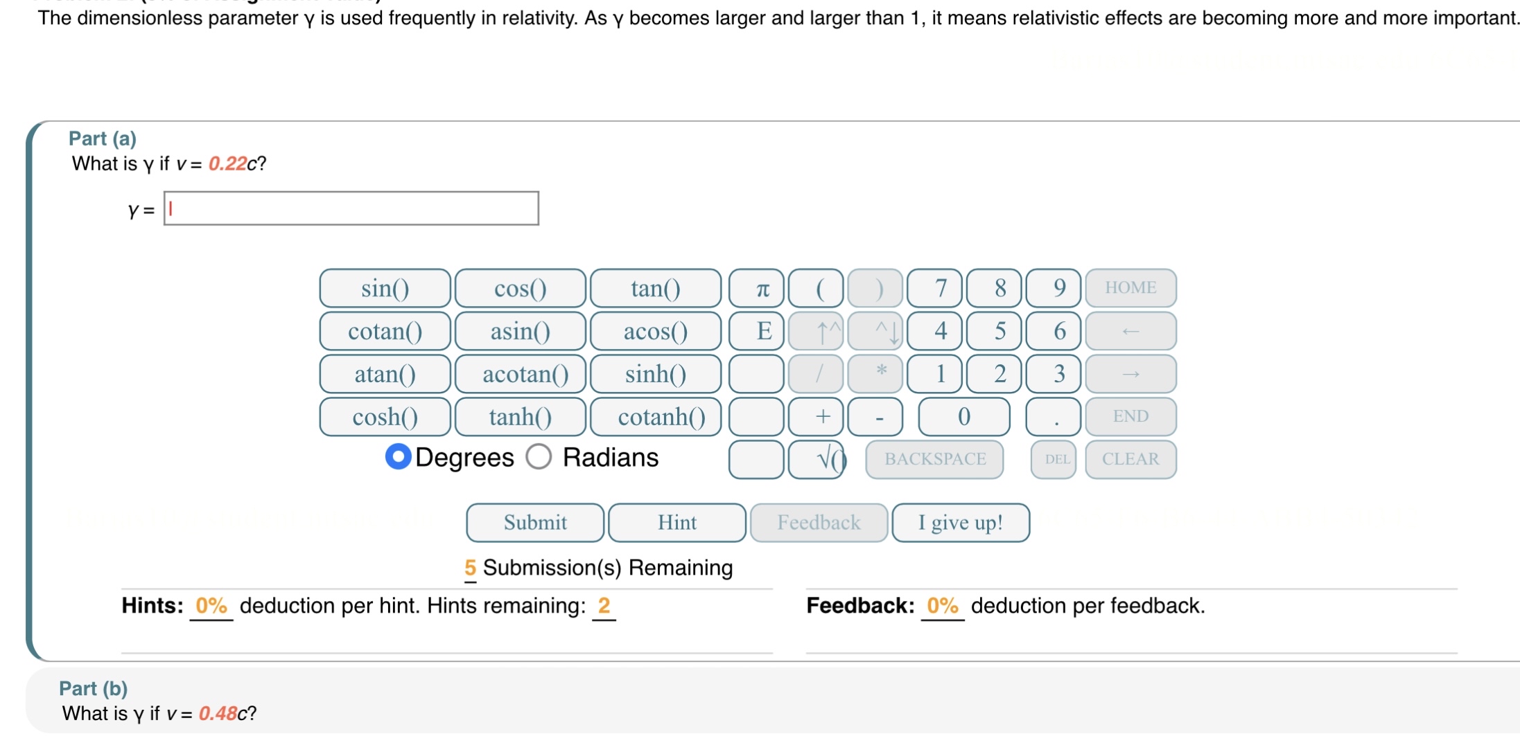Solved The dimensionless parameter γ ﻿is used frequently in | Chegg.com