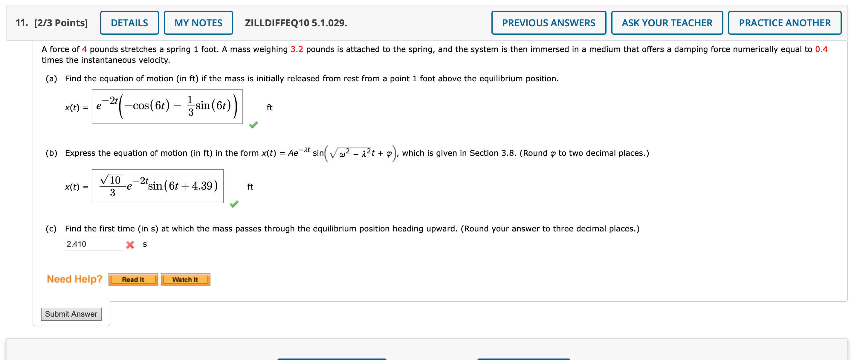 Solved A force of 4 ﻿pounds stretches a spring 1 ﻿foot. A | Chegg.com