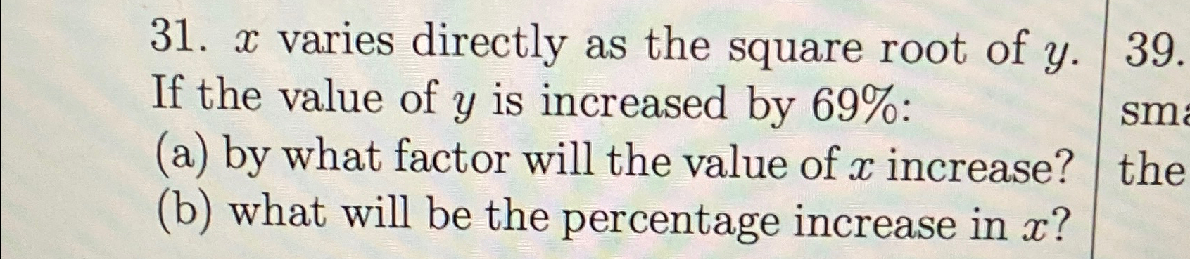 Solved x ﻿varies directly as the square root of y. ﻿If the | Chegg.com