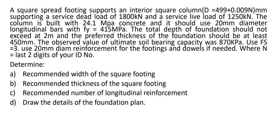 Solved A square spread footing supports an interior square | Chegg.com