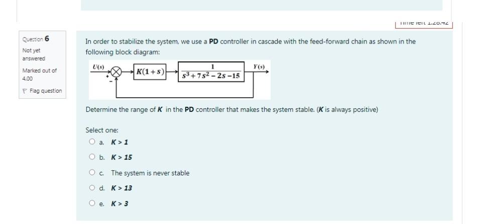 Solved In order to stabilize the system, we use a PD | Chegg.com